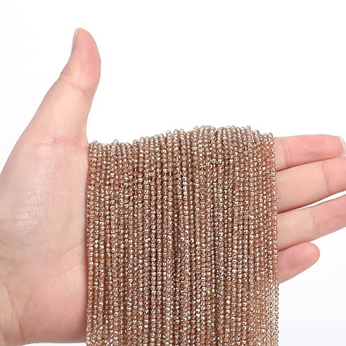 1850Pcs 2mm Crystal Faceted Glass Beads, Diamond Cut Gemstone Strand, Micro 48 Faceted Tiny Glass Beads for DIY Jewelry Making (Champagne Gold)