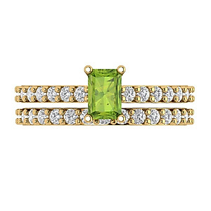 Clara Pucci 1.35 carat Emerald Cut Solitaire Natural Vivid Peridot Engagement Wedding Anniversary Bridal Ring band set 14k Yellow Gold 11