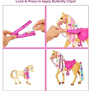 Barbie Groom 'N Care Horse Playset with Blond Doll, 2 Nodding Horses & 20+ Accessories, Style Color-Change Manes with Tool & Clips