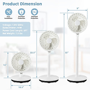 GOFLAME Pedestal Floor Fan with Remote Control, Portable Standing Fan with 85° Oscillation, 100° Tilt, 3 Wind Speeds and 7H Timer, Quiet Cooling Fan for Bedroom Living Room Home Office
