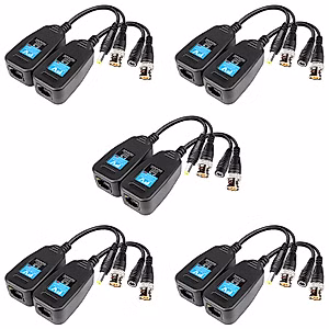 eoere Passive Video Power Balun 8MP BNC DC to RJ45 Network Transceiver Cat5/Cat6 Adapter AHD/TVI/CVI/CVBS for Full HD CCTV DVR Security Surveillance Camera System 5 Pairs