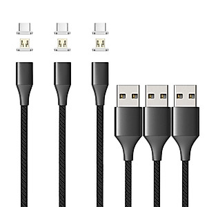 NetDot Gen10 2in1 Nylon Braided Magnetic Charging Cable Fast Charging and Data Transfer for Micro USB and USB C Android Smartphones (3.3ft / 3 Pack, Black)