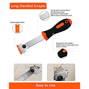 Razor Blade Scraper,Long Handle Razor Scraper Tool for Removing Label, Registration Sticker, Tint, Grease from Windshield, Appliance, Glass (Extra 10 Metal and 10 Plastic Blades)