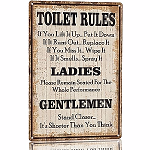 Funny Toilet Rules Warning Sign Metal Tin sign Retro Funy Bathroom Decor for Bar Cafe Pub Home 8x12 Inch
