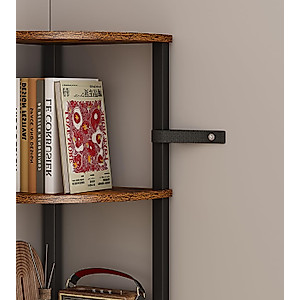 VIMBER 6-Tier Corner Shelf with LED Light, Industrial Corner Ladder Shelf, Rustic Display Shelf for Living Room, Bedroom, Kitchen, Home Office, Sturdy Frame, Rustic Brown and Black UJSJ002F