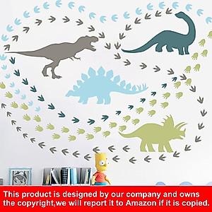 Dinosaur Wall Decals Stickers Glow in The Dark Dino Wall Decal Large Removable Vinyl Dinosaur Feet Wall Sticker for Boys Girls Kids Bedroom Playroom Nursery Wall Decor (Blue)