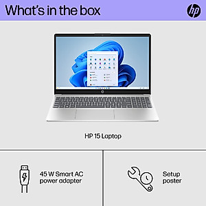HP 15 Laptop, HD Touchscreen, Intel Processor N200, 4 GB RAM, 128 GB UFS, Intel UHD Graphics, Windows 11 Home in S Mode, 15-fd0010nr (2023),Silver