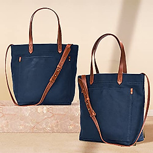 Women Canvas Tote Handbags Casual Shoulder Shopper Work Bag Crossbody (Navy) Medium
