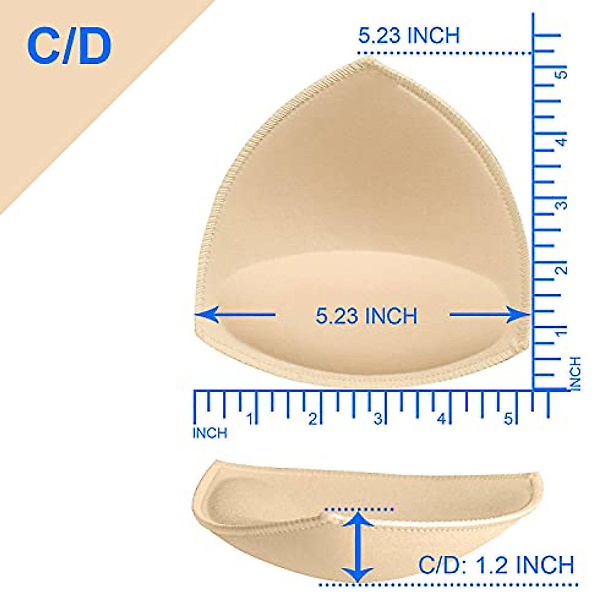 FANMAOUS 5 pairs Women's Triangle Bra Pads Inserts Removable Push Up Sports Bra Cups Replacements For Bikini Top Swimsuit (5 pairs beige C/D)