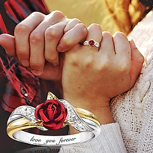 Tuuu Fashion Rose Crystal Ring, Cubic Zirconia Promise Engagement Ring Women Wedding Anniversary Jewelry