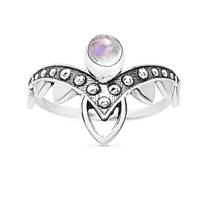 Koral Jewelry Moonstone Ring 925 Sterling Silver Vintage Tribal Gipsy Boho Look US Size 5 6 7 8 9 (8)