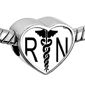 CharmSStory Heart Nurse Nursing RN Registered Caduceus Charm Beads Charms For Bracelets