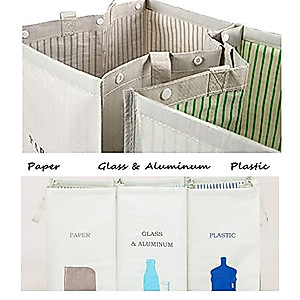 Signim 413 Separate Recycling Waste Bin Bags for Kitchen Home Recycle Garbage Trash Sorting Bins Organizer Waterproof Baskets Compartment Container, White (Set of 3 Pack)