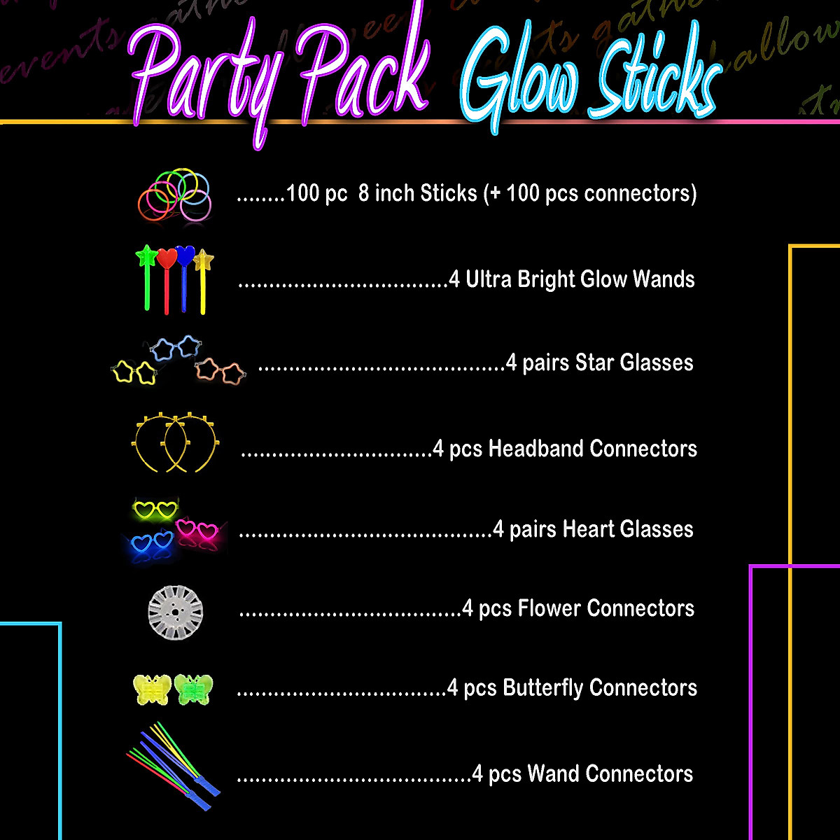 248 PCS Glow Sticks Party Pack - That Includes, 100 Pcs 8 Inch Glow sticks, 6 Pcs Glow Sticks Wands – Create Glow In The Dark Necklaces, Bracelets. Neon Light Sticks Decoration For Parties Favors Glow
