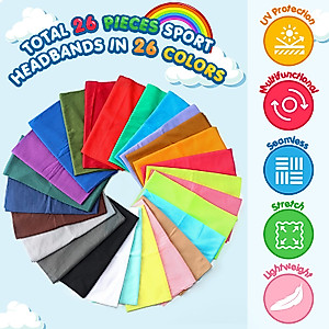 Jiuguva 26 Pcs Neck Gaiter Men Face Mask Headband Boho Head Wrap Headwear Bulk Hiking Seamless Neck Scarf Skull Bandana Women (Solid Color,Basic Style)