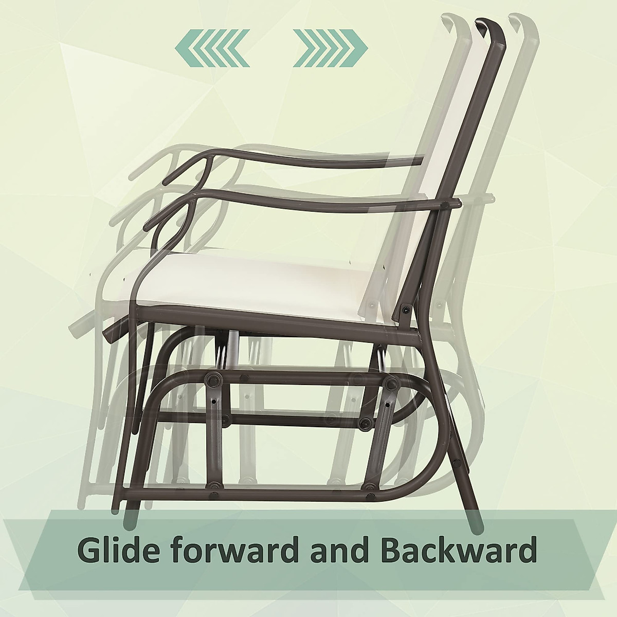 Outsunny 3 Piece Outdoor Glider Chair with Coffee Table Bistro Set, 2 Patio Rocking Swing Chairs with Breathable Sling Fabric, Glass Tabletop, for Backyard, Garden and Porch, Cream White