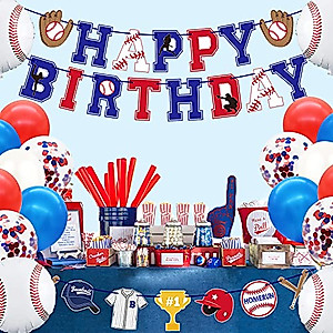 Baseball Birthday Party Decorations Supplies for Boys - Baseball Theme Happy Birthday Banner Cake Topper and Balloons Party Pack - Sports Game Themed Birthday Baby Shower Photo Props Supplies