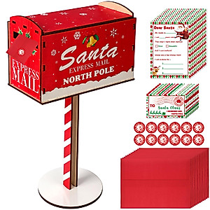 Tenceur Christmas Mailbox Letter to Santa Kit Christmas Decorations with Santa Mailbox 12 Envelopes 12 Christmas Cards 12 Stickers 12 Stamps for Wish List Indoor Outdoor Home Xmas Holiday Room Party