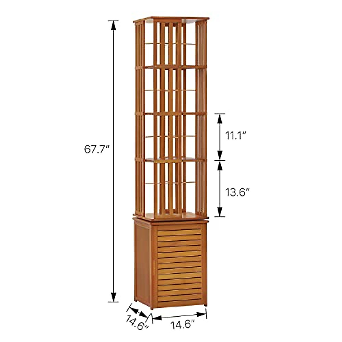 MoNiBloom 360 Degree Rotating Bookcase Storage Cabinet with Door, Bamboo 6 Tier Bookshelf Free Standing Display Organize for Living Room Bedroom Office, Brown