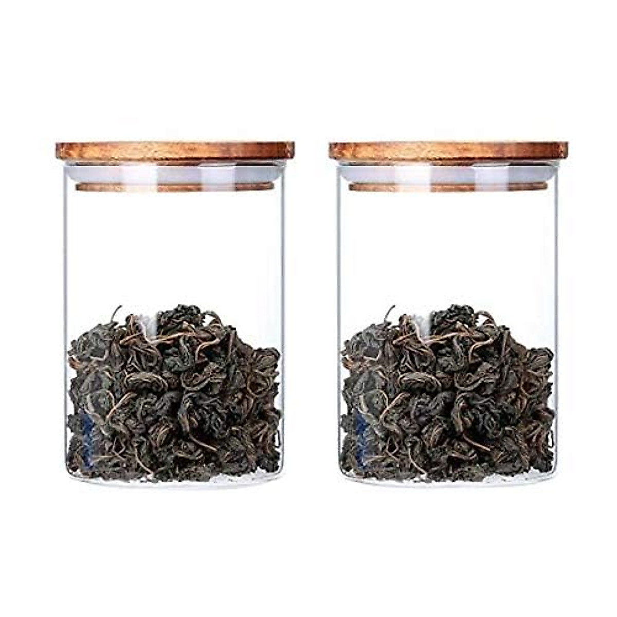 Glass Food Storage Jar Set of 2 (8 oz) BPA Free Clear Glass Canister with Airtight Seal Bamboo Lid Bulk Food Storage Containers for Cereal Tea Coffee Spice Sugar Cookies Nuts Candy