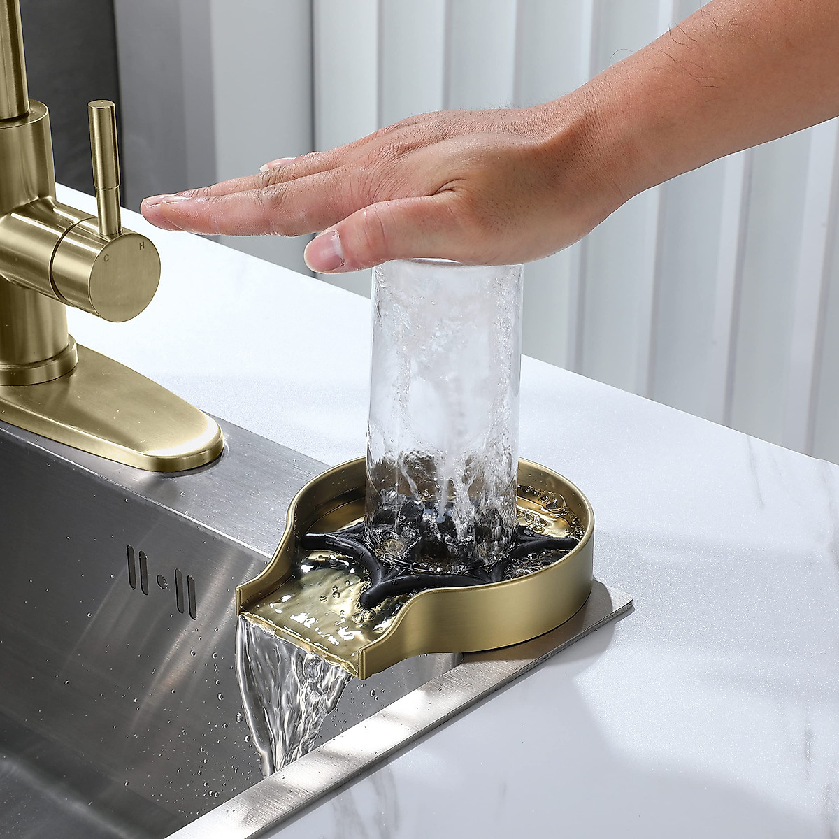 GAGALIFE Glass Rinser for Kitchen Sink, Cup Washer for Bar Sink, G86066BG (Brushed Gold)