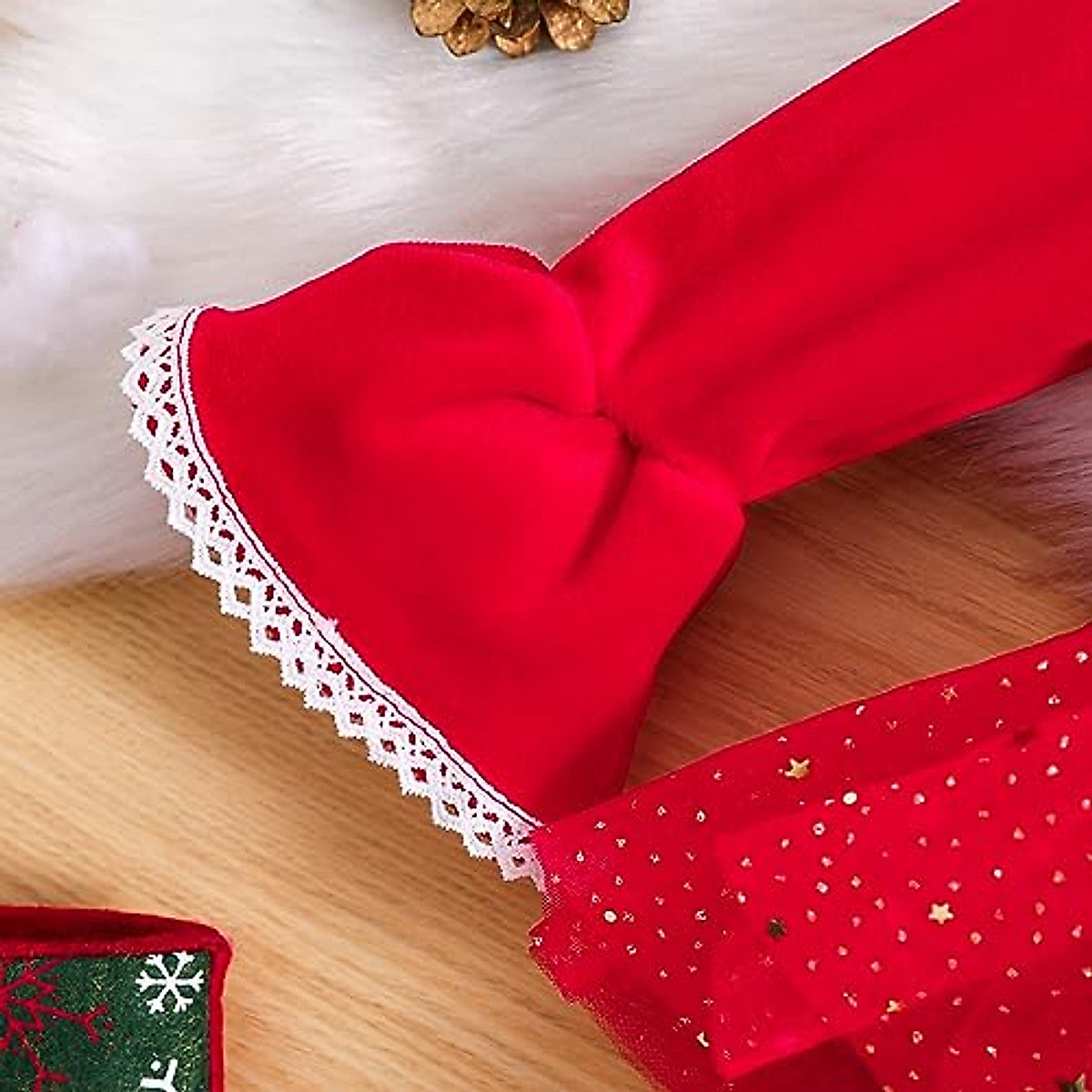 Newborn Baby Girl Christmas Outfit Long Sleeve Ruched Romper Dress Princess Tulle Dress Infant Christmas Dress(C-Red,0-6 Months)