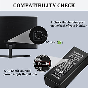 14V Power Cord for Samsung Monitor, SoulBay 14V 3A AC Adapter Charger for Samsung SyncMaster 15" 17" 18" 19" 20" 22" 23" 24" 27" Screen TFT LED LCD Monitor TV Notebook Power Supply
