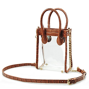 Clear PVC Shoulder Handbag Women Crocodile Vegan Leather Mini Tote Cross Body Bag Purse (Brown Crocodile)