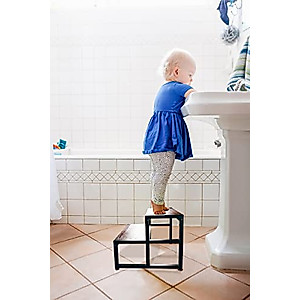 Annecy Wooden Step Stool with 400lb Load Capacity, Bedside Step Stool for Adult Kids, Wood Step Stool for Kitchen, Bathroom, Bedroom - Portable 2 Step Stool Dark Walnut (Assembly Required)