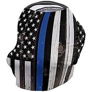 Thin Blue Line Police Nursing Covers for Breastfeeding Baby Stroller and Car Seat Combo Honor Law Enforcement USA Vintage Flag Carseat Canopy Baby Cart High Chair Infinity Scarf