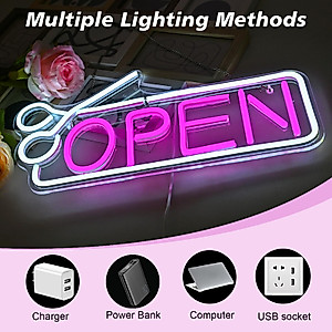 Open Neon Sign Pink White LED Sign USB Powered Neon Light up Signs for Wall Decor with Switch for Bar Salon Store Hotel Coffee Shop Club Business