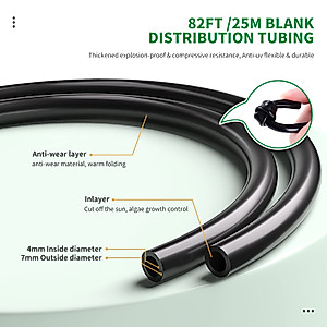 82FT/25M Drip Irrigation Kit Automatic Watering System Drip Irrigation System 82FT 1/4" Blank Distribution Hose DIY Micro Irrigation Kit Saving Water with Adjustable Dripper for Greenhouse Garden