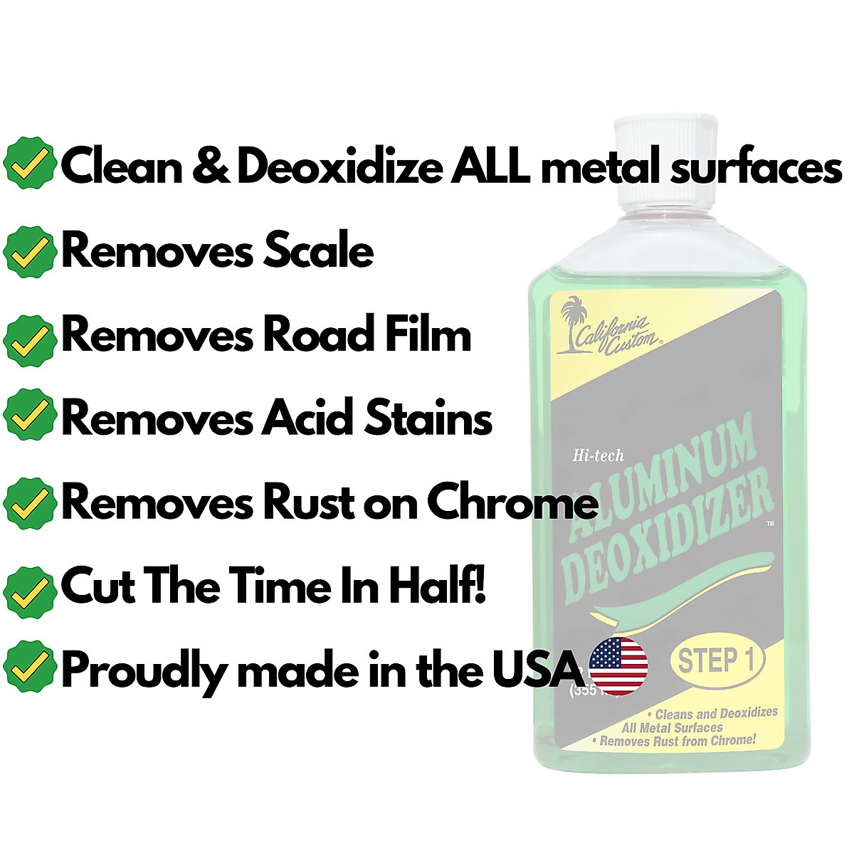 CALIFORNIA CUSTOM Products – Aluminum Deoxidizer 12oz, Cleans and Deoxidizes Metal Surfaces, Removes Rust, Body Shop Safe, Great for Aluminum, Brass, Copper, Chrome, Silver, Stainless & Gold.