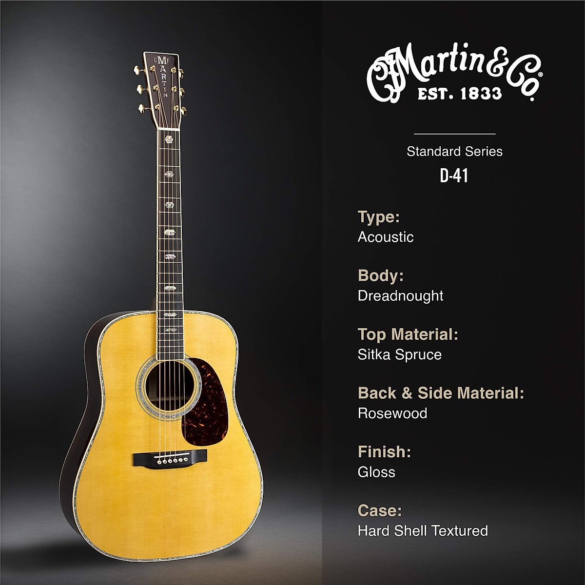 Martin Guitar Standard Series Acoustic Guitars, Hand-Built Martin Guitars with Authentic Wood D-41