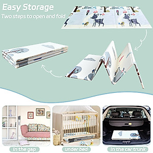 Baby Play Mat 79x71x0.4 Inch, Extra Large Waterproof Foldable Play Mat for Floor, Reversible Thickened Foam Activity Playmat for Babies, Toddlers, Kids, Safe Anti-Slip Tummy Time Baby Crawling Mat