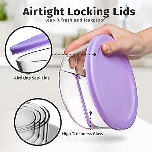 Razab 12 Pc Glass Food Storage Container Set with Lids 7, 4, 2 &1 Cup Round Meal Prep, Secure Lid Containers for Lunch & Leftover Ideal for Baking, Storing BPA Free Leak Proof Oven & Dishwasher Safe