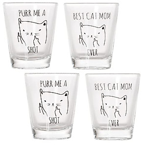 Artisan Owl Best Cat Mom Ever and Purr Me a Shot Shot Glasses Bundle