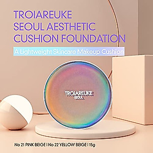 TROIAREUKE Seoul "Bridal" Cushion Foundation(#22, Yellow Beige), Korean Cushion Foundation, K-Beauty, Hydrating, Long-lasting, Lightweight, Natural Finish, Anti-Aging, Moisture, Whitening, SPF 50+