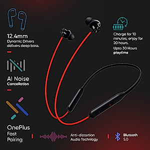 OnePlus Bullets Wireless Z2 Bluetooth 5.0 in Ear Earphones, Bombastic Bass – 12.4 mm Drivers, 30 Hrs Battery Life (Acoustic Red)