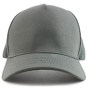 Trendy Apparel Shop Oversized Big 5 Panel Cotton Mesh Back Trucker Baseball Cap - Dark Grey