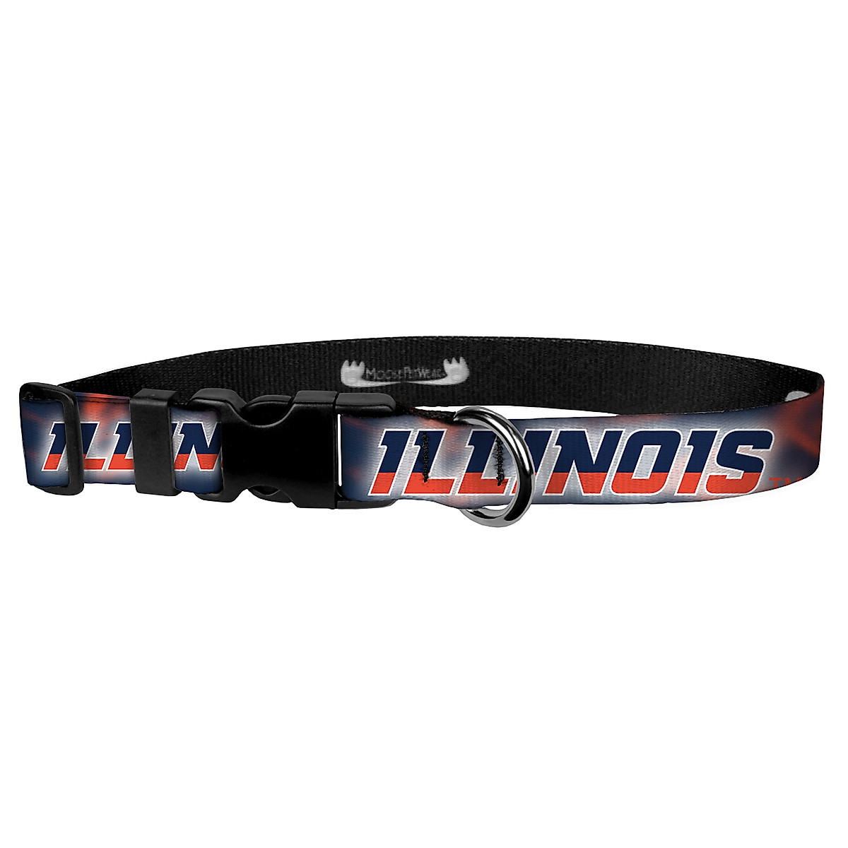 Moose Pet Wear Racing Dog Collar – University of Illinois Adjustable Pet Collars, Made in The USA – 1" Wide, Large, Smoke