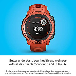 Garmin Instinct Solar, Rugged Outdoor Smartwatch with Solar Charging Capabilities, Built-in Sports Apps and Health Monitoring, Flame Red
