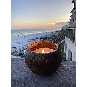 Coconut Bowl Candle with Wooden Wick - Palm Wax, Eco-Friendly, Tropical Beach and Ocean Decor (Vanilla Scent)