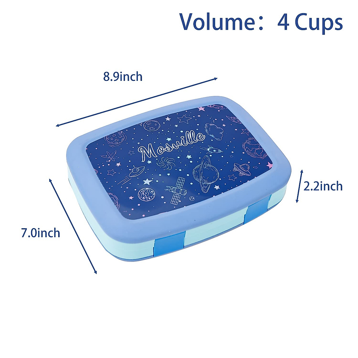 Space Prints Bento Box for Kids, Removable 5 Compartments Portion Size Leakproof Bento Lunch Box for Boys Girls Meal Prep Containers (Space)