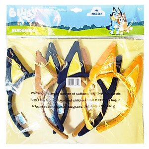LUV HER Bluey Party Supplies - 4pc Animal Costume Ears Headband, Plush Soft Ears, Elastic Family Headbands for Halloween, Birthday, Play Day