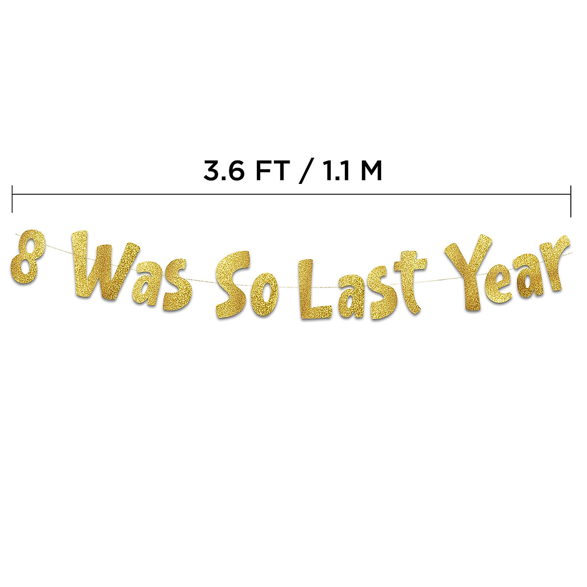 9th Birthday Gold Glitter Banner - Happy 9th Birthday Party Decorations, Supplies and Favors - 9th Wedding Anniversary Decorations