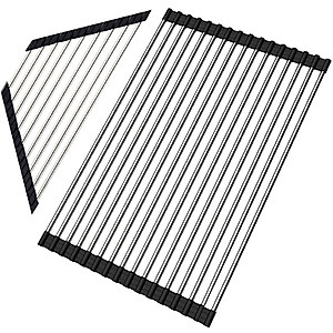 Corner Sink Drying Rack Roll up Dish Drying Dry Rack with Utensil Holder Over The Sink Multipurpose Foldable 304 Stainless Steel Drainer for Kitchen Sink Counter Triangle Drain Combination Packages