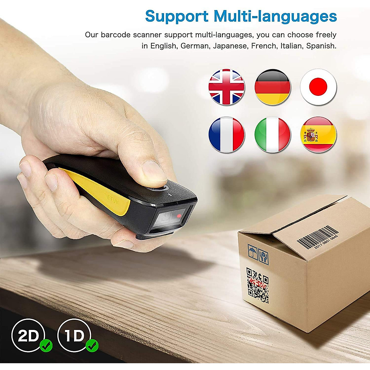 NETUM C750 QR Code Scanner, Mini 2D Barcode Scanner with Charging Dock