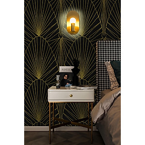 Yasinet Peel and Stick Wallpaper Black and Gold Wallpaper for Bathroom Removable Black Contact Paper Black Geometric Self Adhesive Wallpaper Decorative for Wall Cabinet 17.3”x118.7”