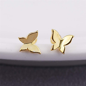 18G Tiny Butterfly Cartilage Stud Earrings S925 Sterling Silver Minimalist Tragus Helix Barbell Bar Labret Studs Earring Screw Back Piercing Jewelry Gifts for Women Sensitive Ears (Yellow Gold)